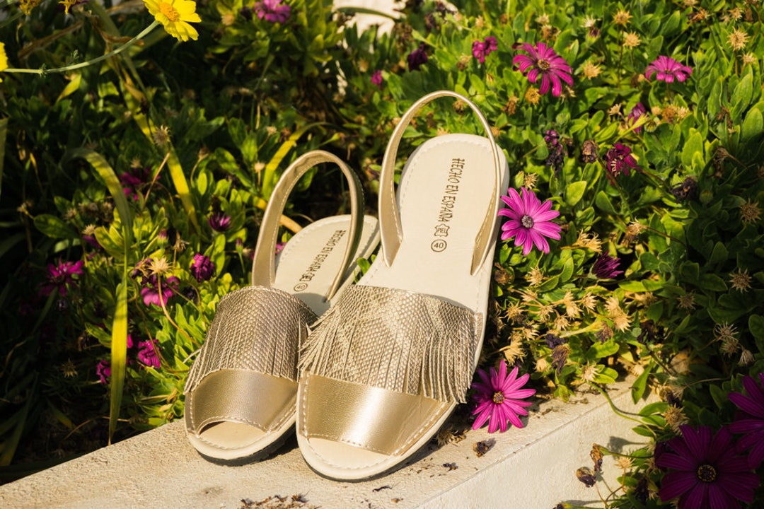 Gold Menorquinas-avarcas Sandals With Fringes for Women. Boho Style ...