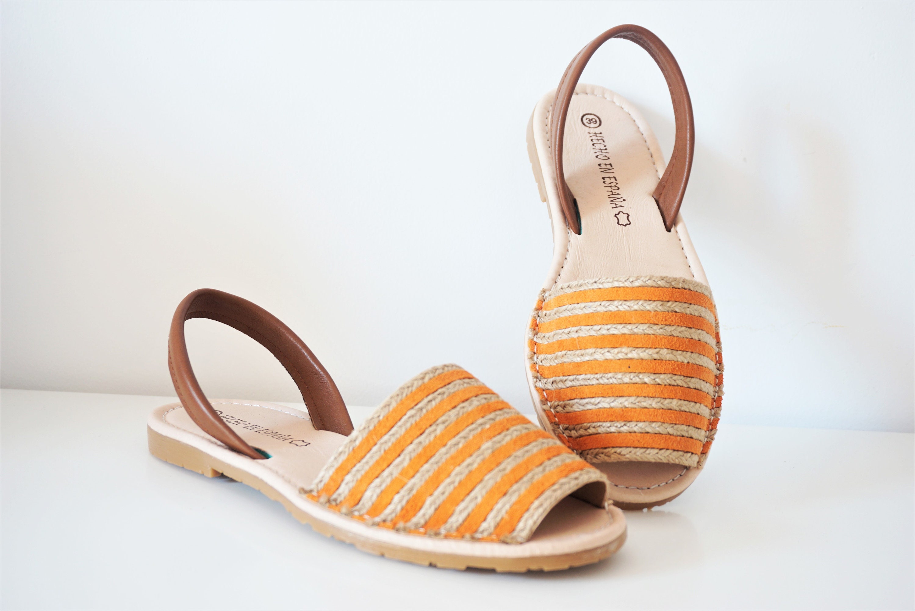 Handmade Striped Leather Sandals for Women/ Menorquinas-avarcas Striped ...