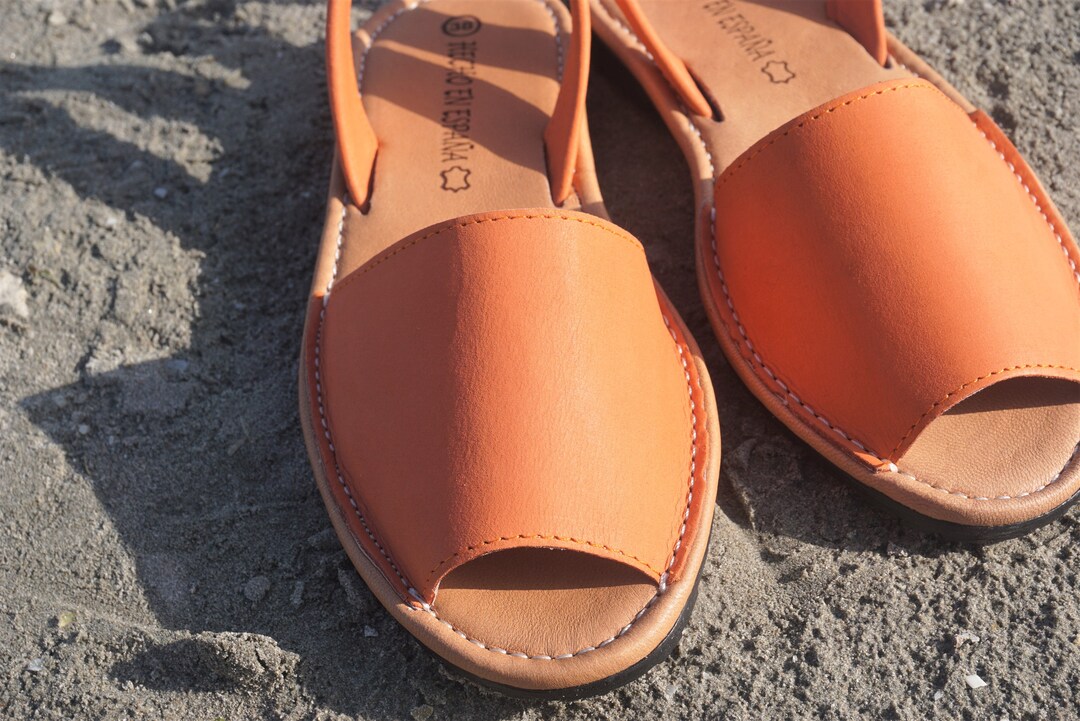 Orange Leather Avarcas Sandals: Handmade Spanish Summer Shoes - Etsy
