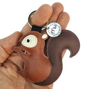 Cute Squirrel Keychain, Squirrel Bag Charm, Brown Squirrel Faux Leather ...