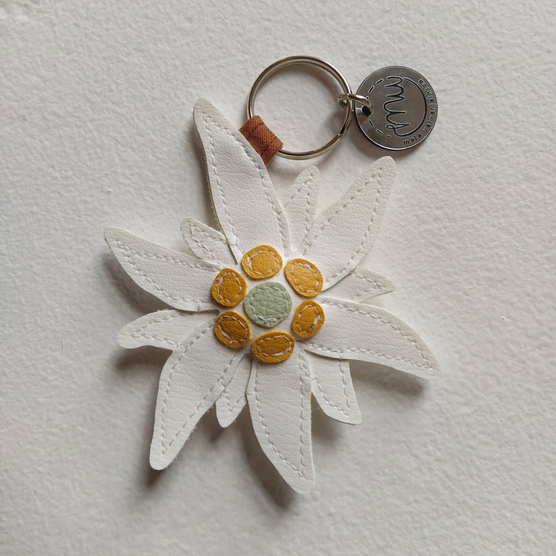 Edelweiss Keychain, Edelweiss Bag Charm, White Edelweiss Faux Leather ...