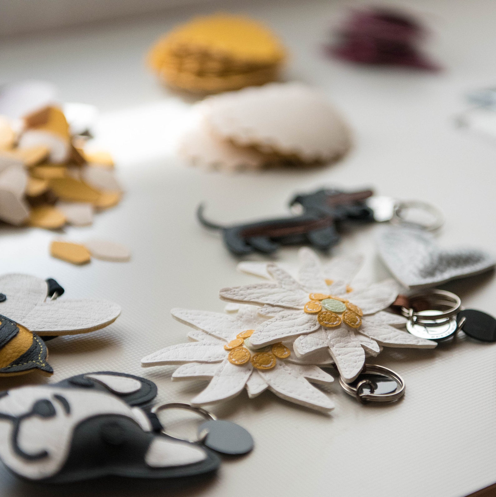 Edelweiss Keychain, Edelweiss Bag Charm, White Edelweiss Faux Leather ...