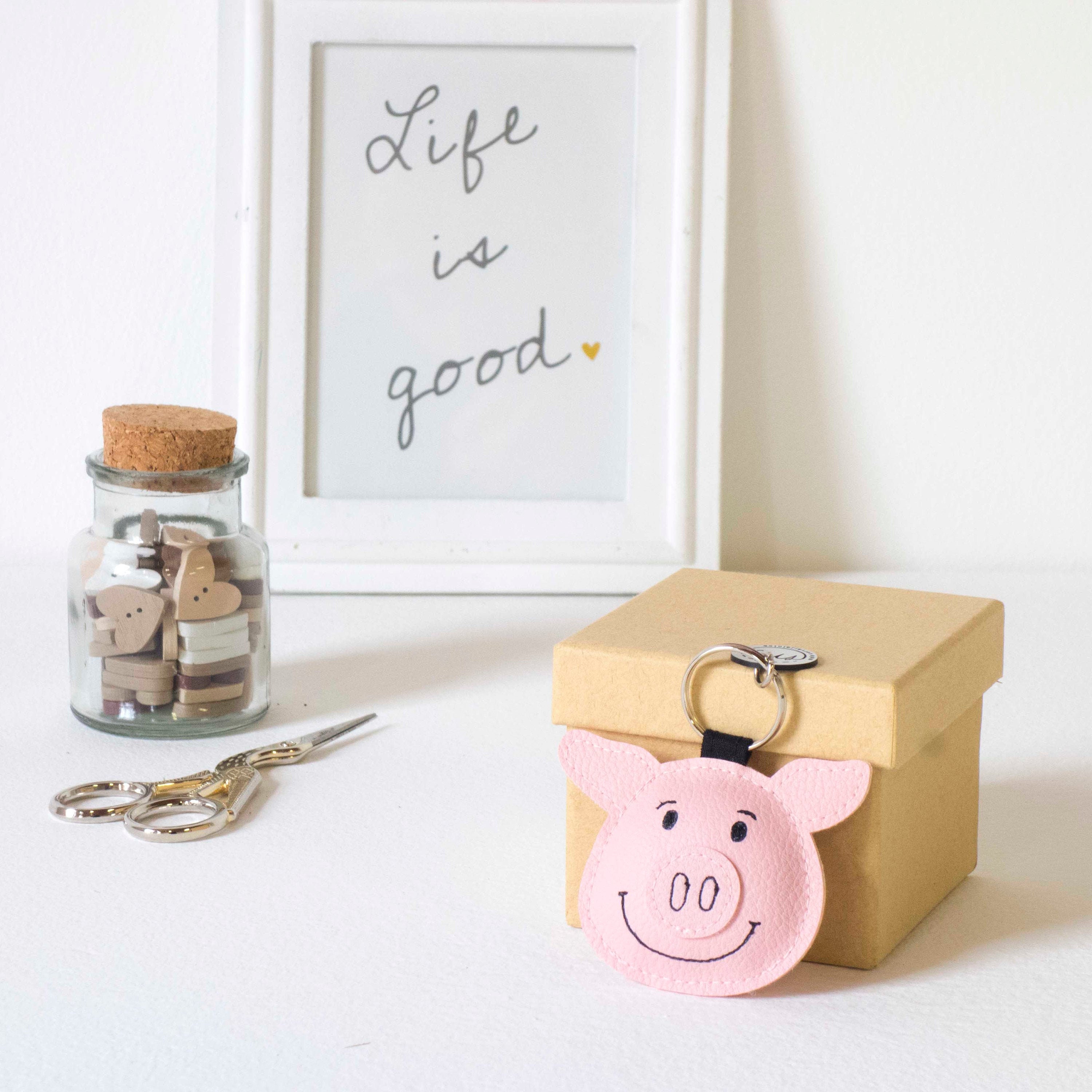 Cute Pink Keychain, Pig Bag Charm, Lucky Keychain, Faux Leather ...