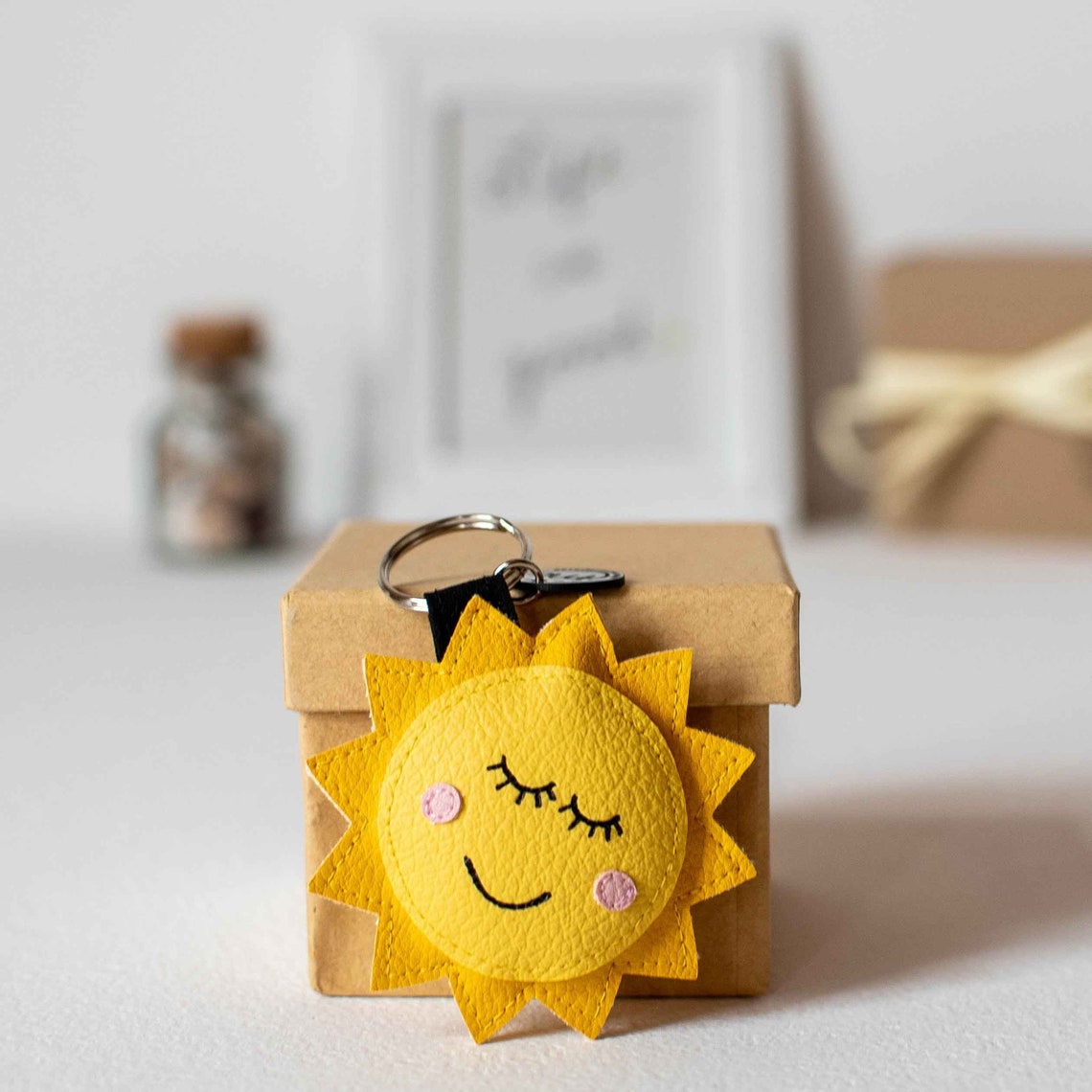 Lovely Sun Keychain Sun Keychain Sun Bag Charm Faux Leather | Etsy