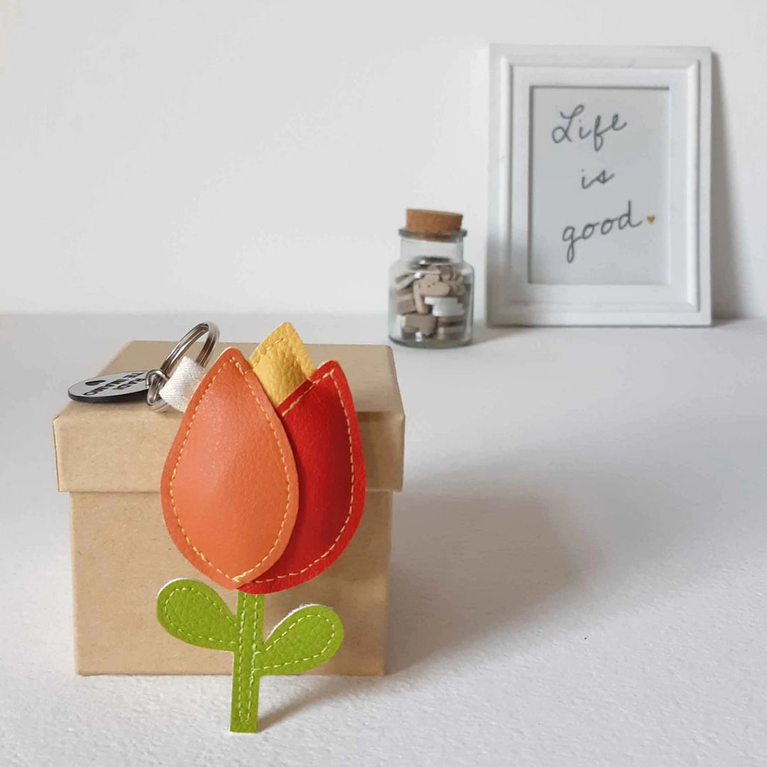 Lovely Tulip Keychain, Flower Keychain, Tulip Bag Charm, Faux Leather ...
