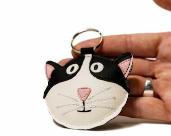 Leather Cat Keychain - Etsy