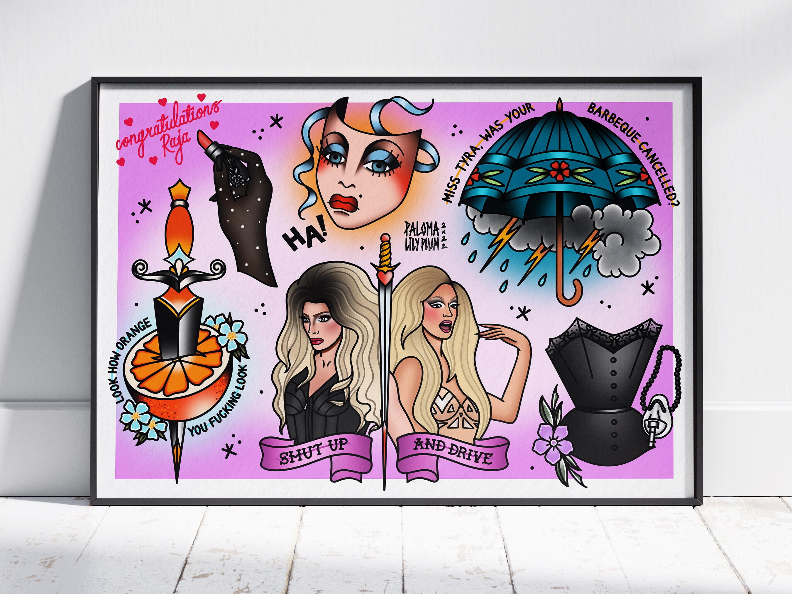 Drag Race Inspired Tattoo Flash Sheet A3 Print - Etsy