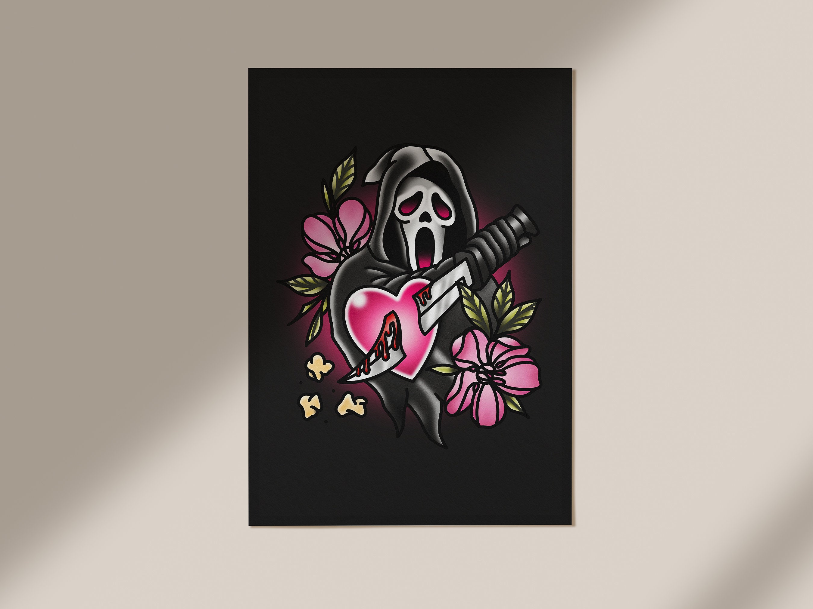 Scream Inspired Ghostface Tattoo Flash A4 Print - Etsy