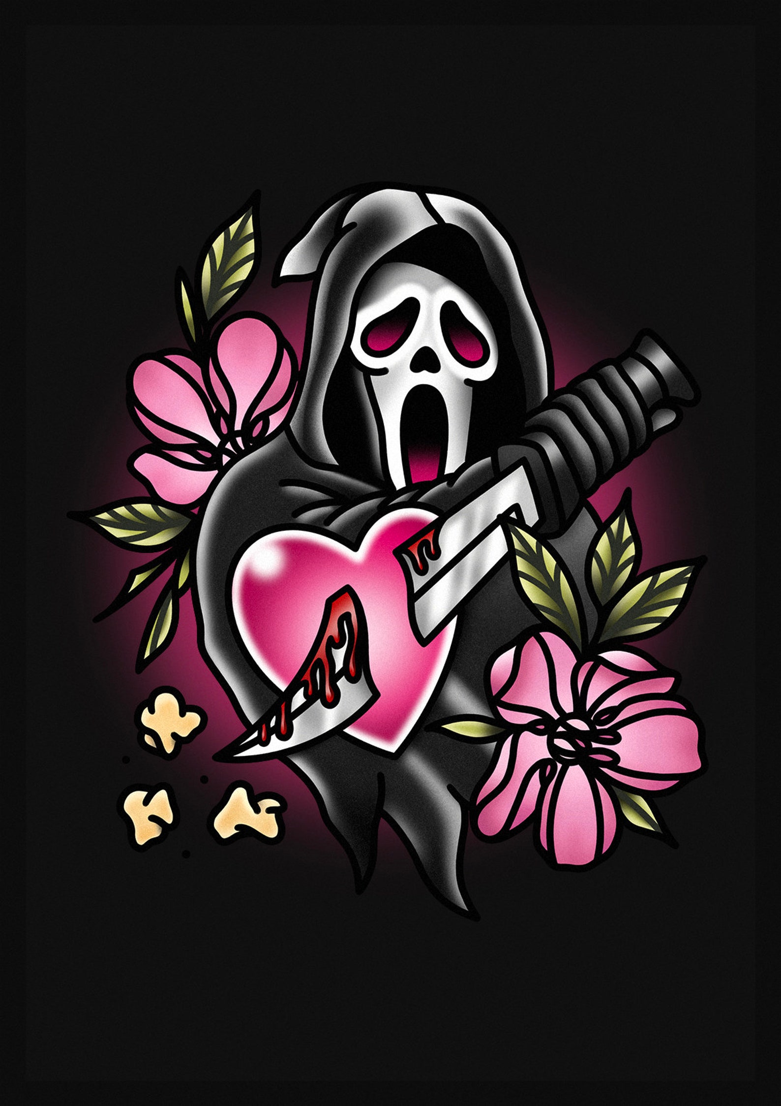 Scream Inspired Ghostface Tattoo Flash Print A3/A4 - Etsy