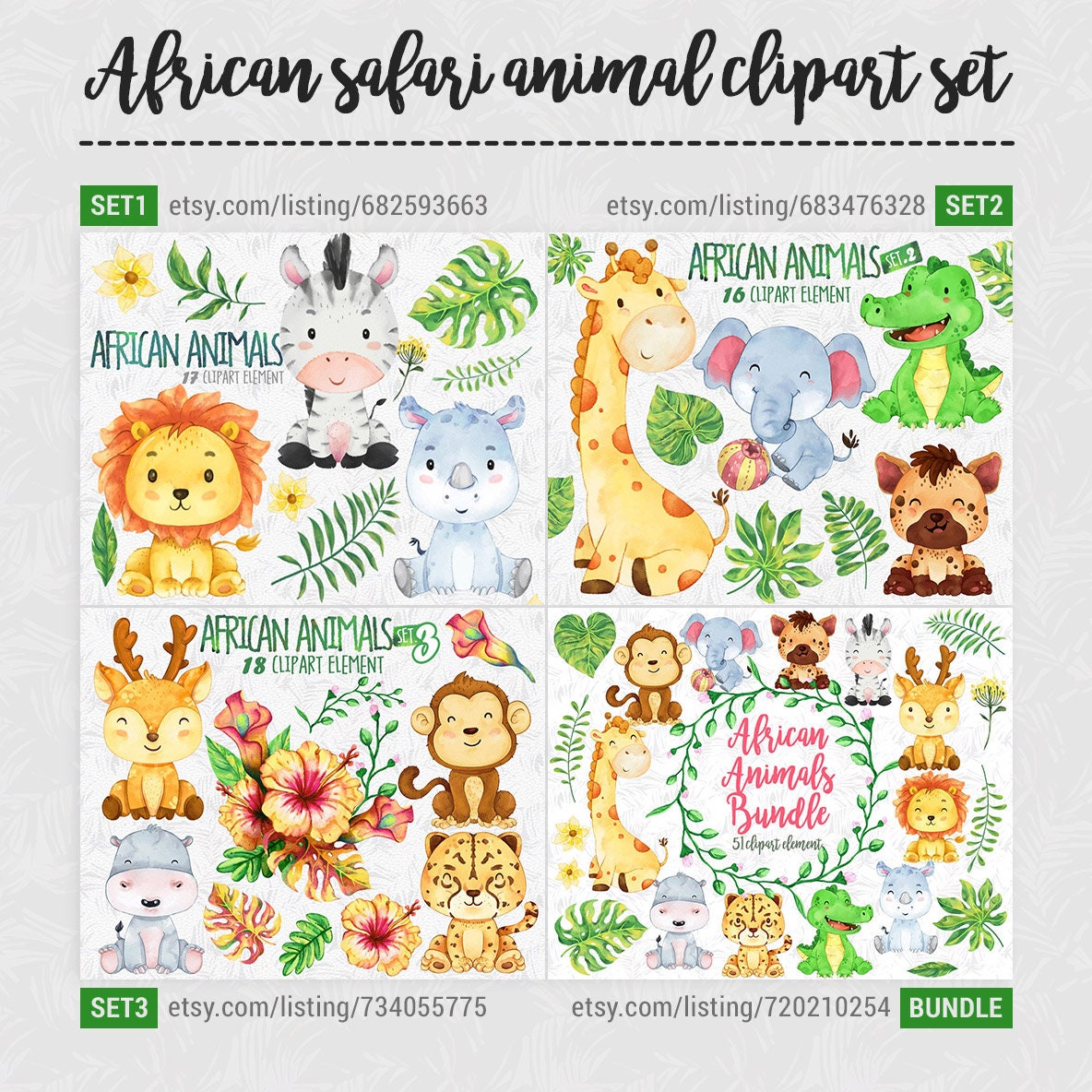 African Animals Clipart Bundle Watercolor Animal Sticker - Etsy Australia