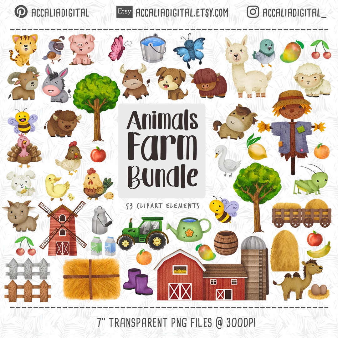 Farm Animals Clipart Bundle, Animal Bundle Png, Farm Nursery Décor ...