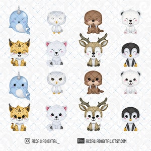 Arctic Animals Clipart Set 1, Polar Bear, Penguin, Fox Illustrations ...