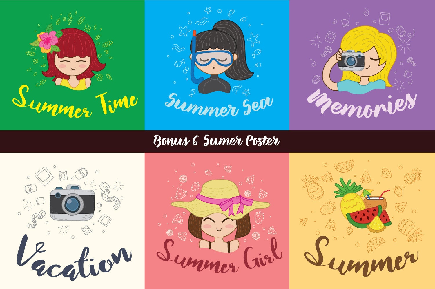 Summer Sticker Bundle Girls Clip Art Tropical Beach Girls - Etsy