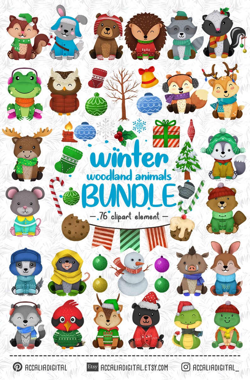 Winter Woodland Clipart BUNDLE Winter Clipart Woodland Baby - Etsy