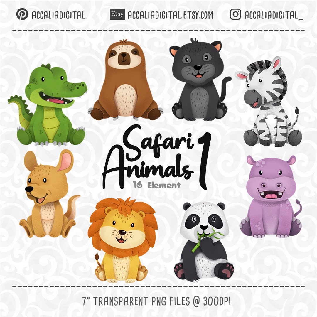 Safari Animal Clipart Set 1, Jungle Animal Illustrations, Printable ...