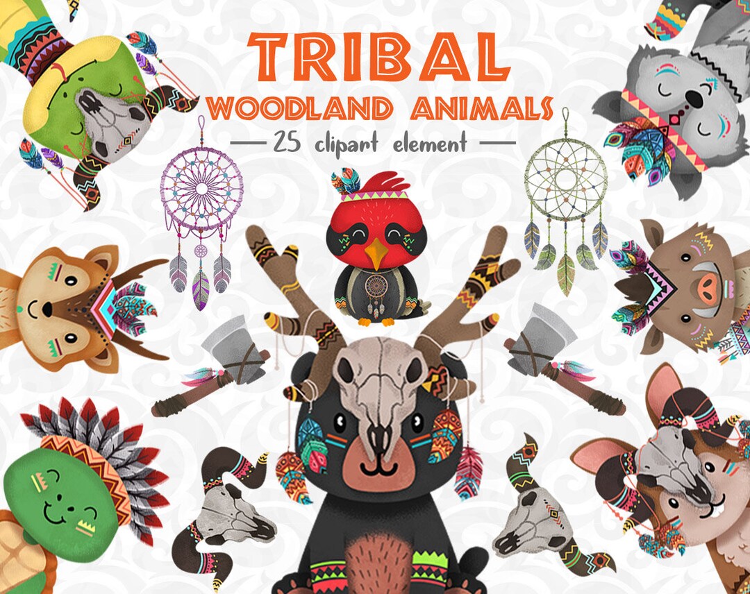 Tribal Woodland Animal Clipart Set: Native American Boho Art (digital ...