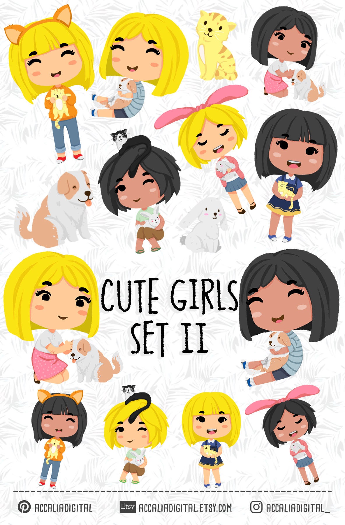Cute girls clipart bundle girls sticker african american | Etsy