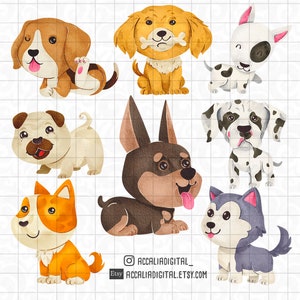 Watercolor Dog Clipart Set 1 Cute Corgi, Bull Terrier, Beagle, Husky ...