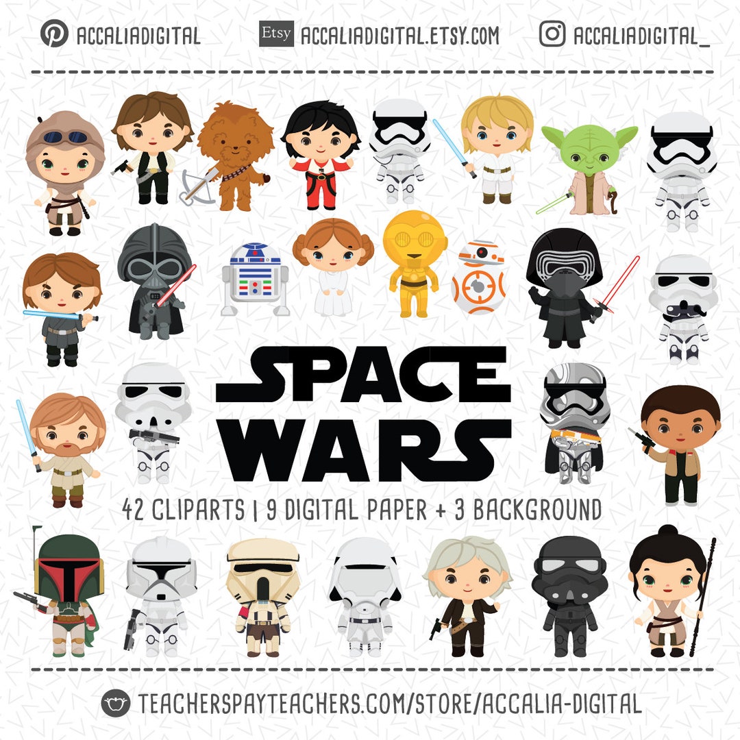 Space Wars Clip Art Bundle, Space Wars Sticker, Space Character Cartoon ...