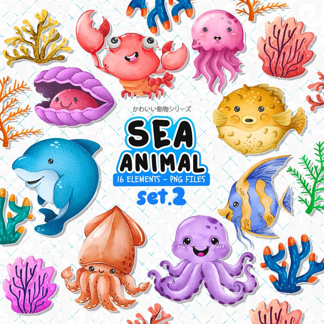 Sea Animals Clipart Set 2 Underwater Sea Life, Ocean Animal Clipart ...