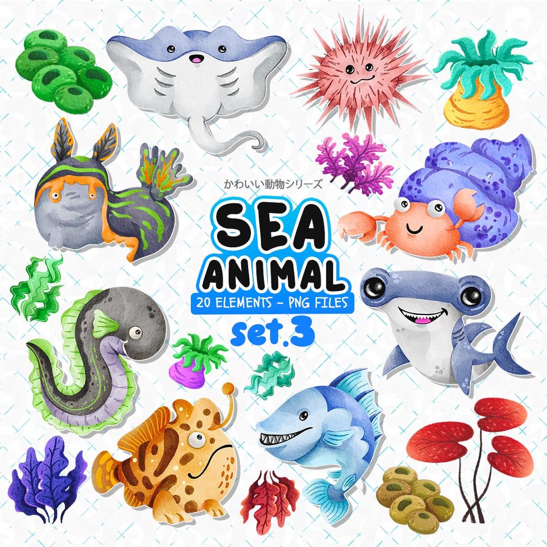 Sea Animals Clipart Set 3 Underwater Sea Life, Ocean Animal Clipart ...