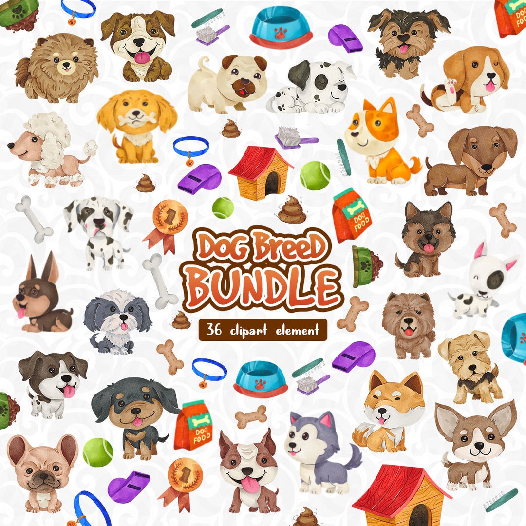 Dog Breed Clipart Bundle, Watercolor Dog Png, Bull Terrier, Beagle ...