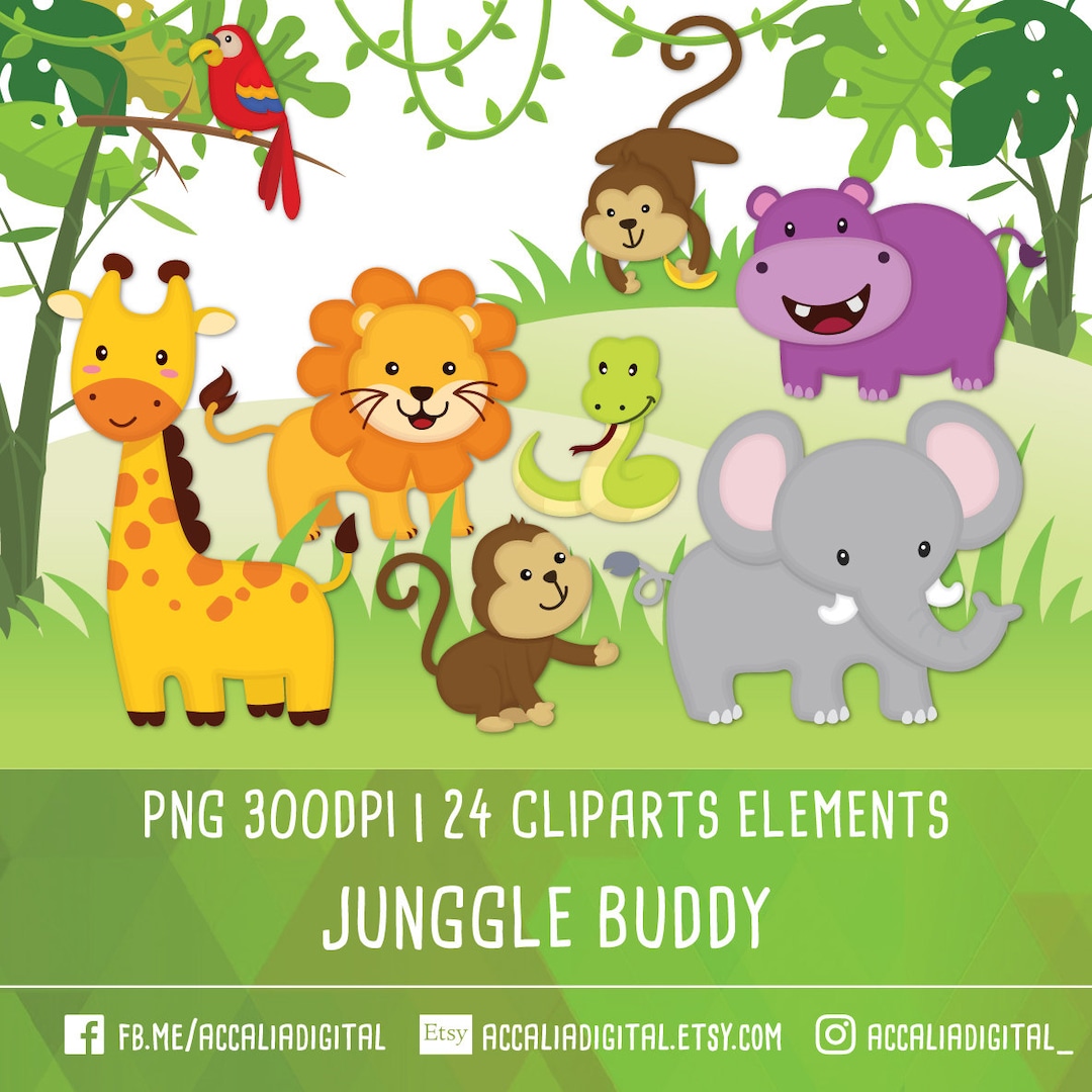 Jungle Animal Clip Art, Jungle Friends Sticker, Jungle Animal Cartoon ...