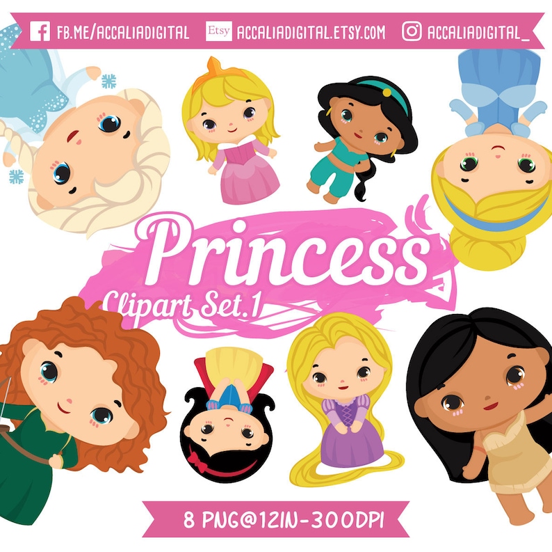 Princess Clip Art Cute Princess Sticker Princess Party - Etsy