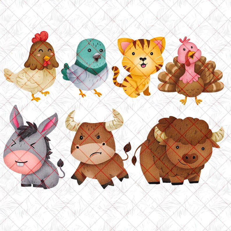 Farm Animals Clipart Set: Hand-drawn PNG Illustrations (digital ...
