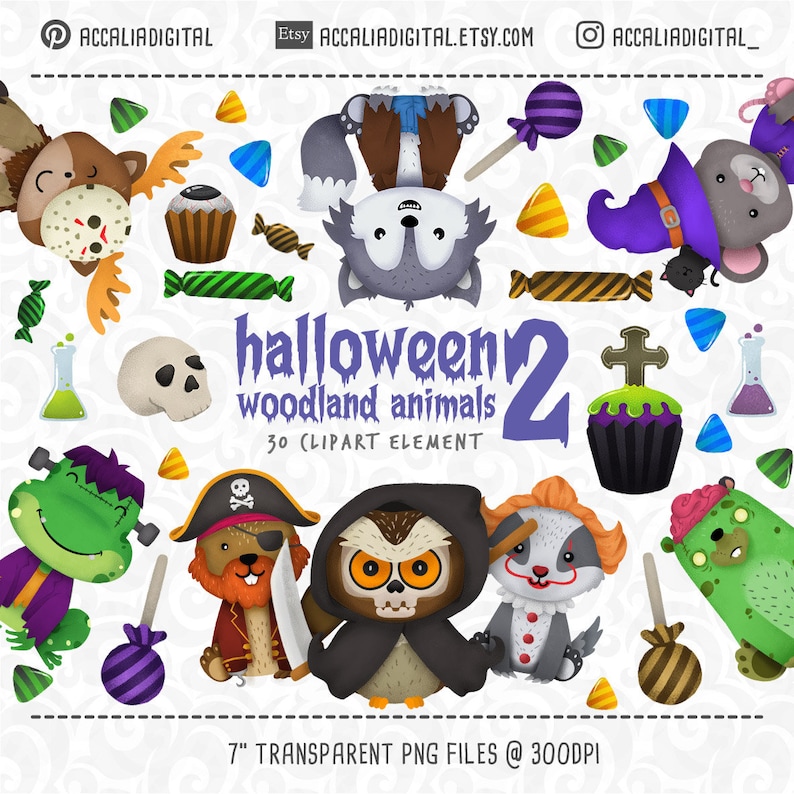 Halloween Woodland Set 2 Scary Animal Clip Art Horror Clip - Etsy