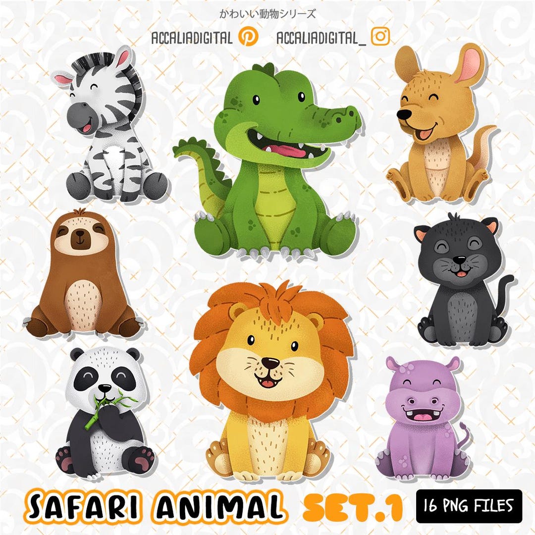Safari Animal Clipart Set 1, Digital Download Wildlife Png, Safari ...