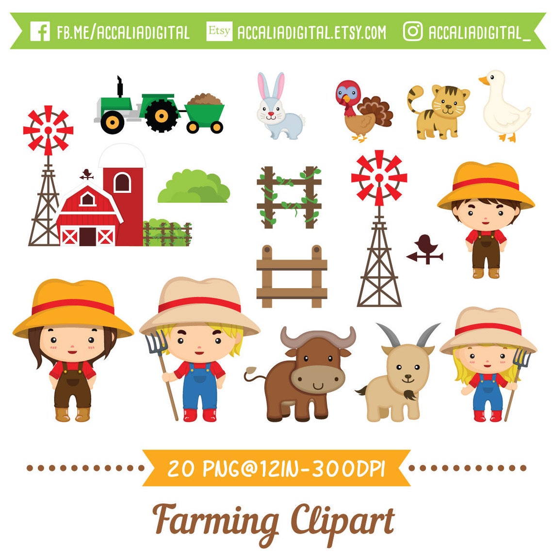 Farm Animal Clip Art Set 2 Animal Friends Sticker Animal | Etsy