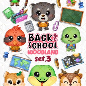 Woodland Student Animals Clipart Set 3, Back to School Clipart, Forest ...