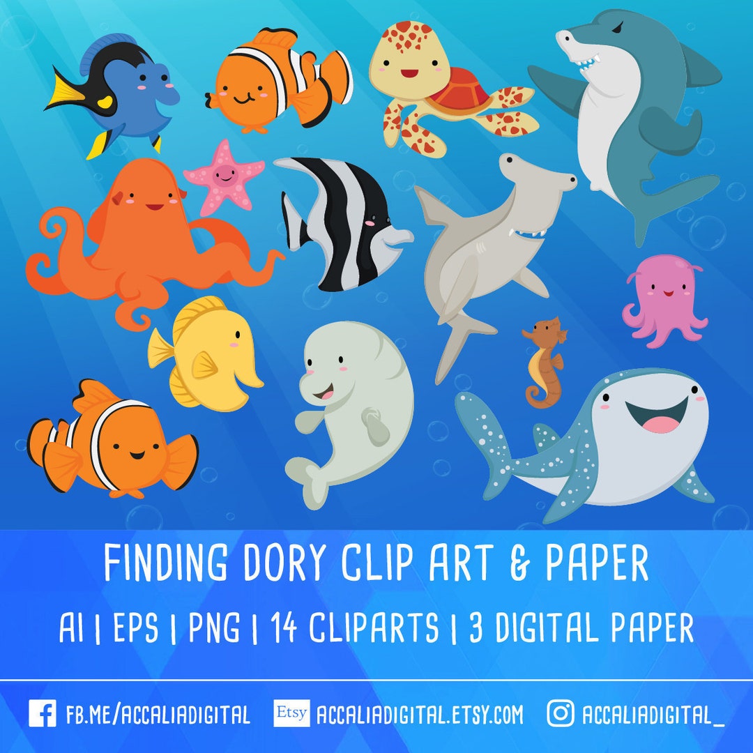 Finding Fish Clip Art, Movie Sticker, Underwater Animal, Cute Fish ...
