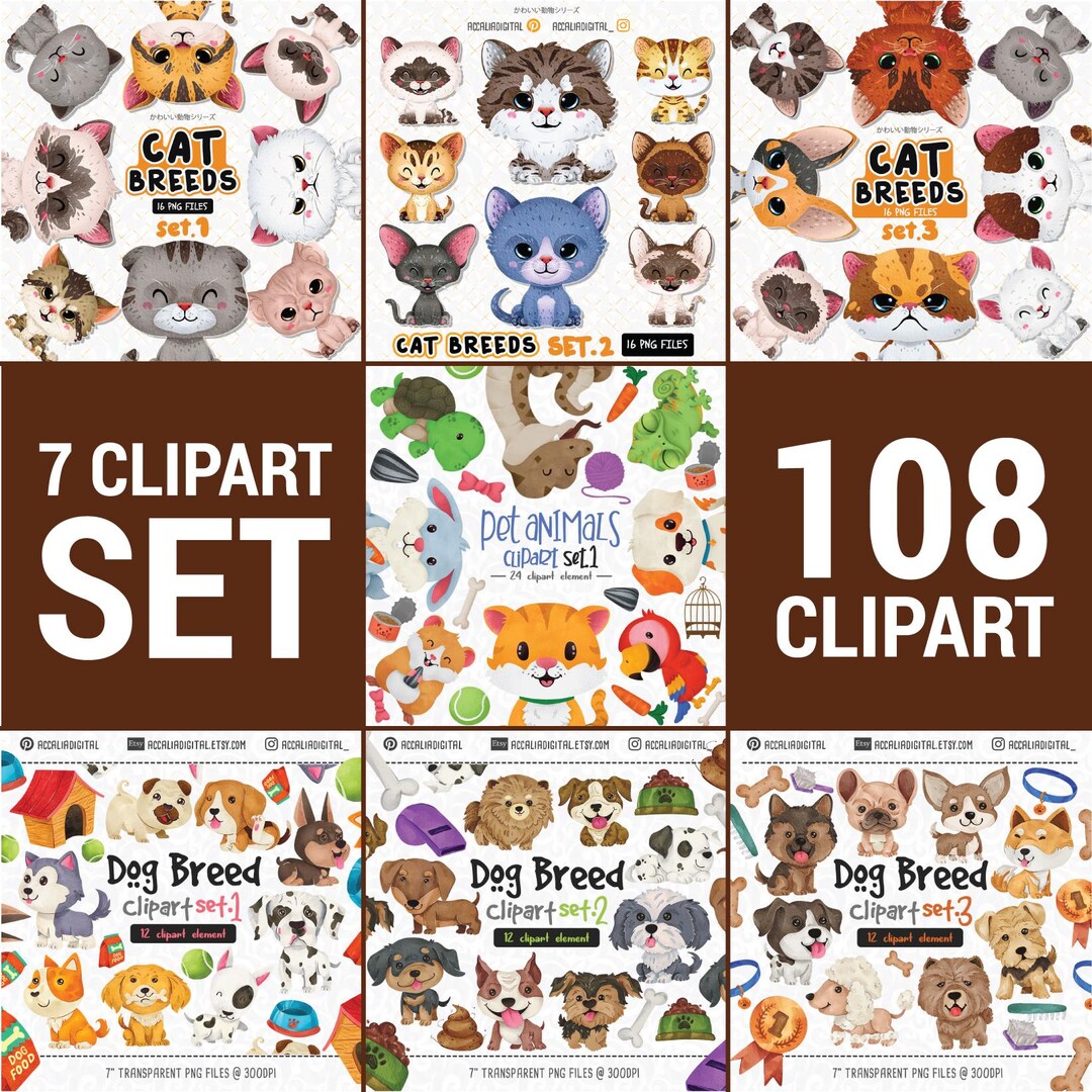 Pet Animal BUNDLE Clipart - Cute Digital Clip Art - Dog and Cat Clip ...