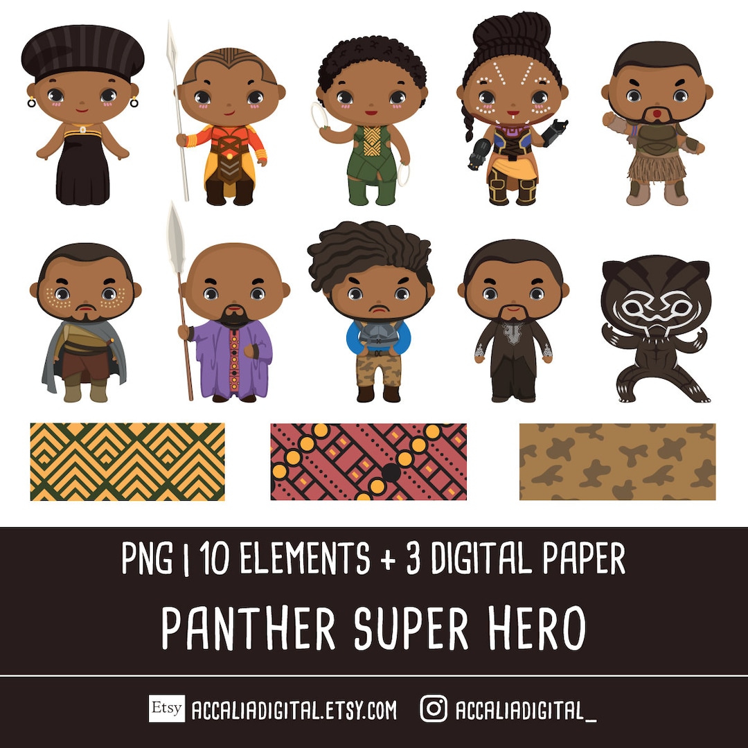 Superhero Panther Clipart: Africa Warrior PNG Stickers (digital ...
