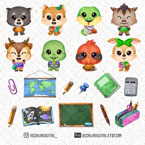 Woodland Student Animals Clipart Set 3, Back to School Clipart, Forest ...