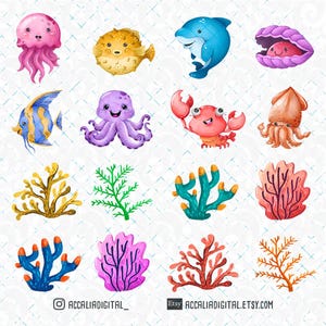 Sea Animals Clipart Set 2 Underwater Sea Life, Ocean Animal Clipart ...