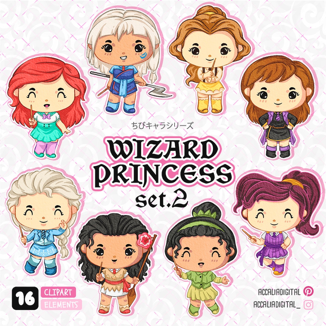 Wizard Princess Clip Art Set 2, Cute Princess Sticker, Wizard Planner ...