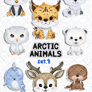 Arctic Animals Clipart Set 1, Polar Bear, Penguin, Fox Illustrations ...