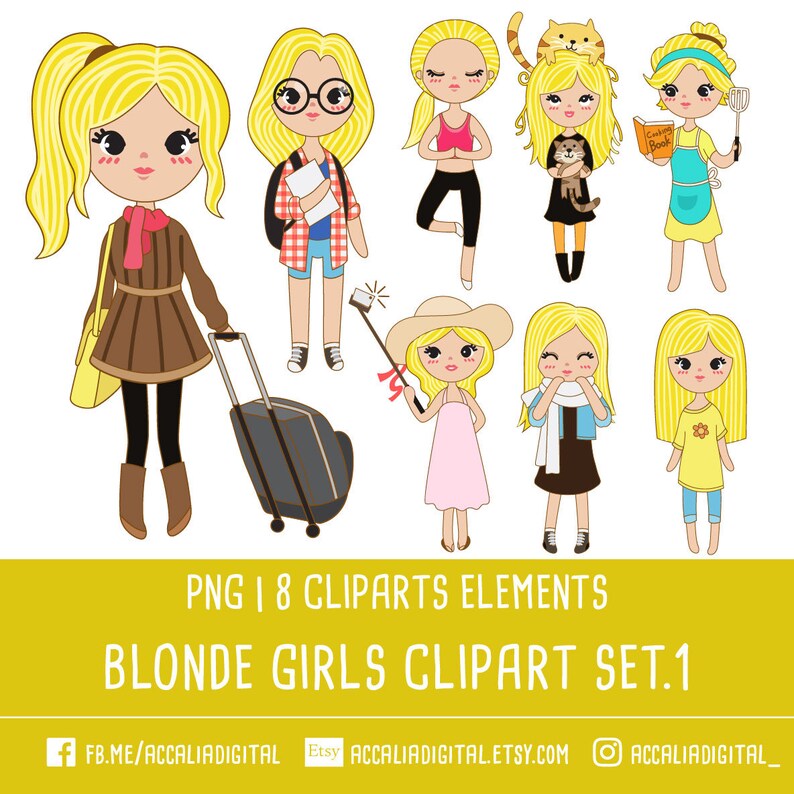 30% OFF Blonde Girl Clip Art Set 1, Blonde Girl Illustration, Cute Girl ...