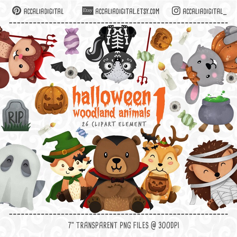 Halloween Woodland Set 1 Scary Animal Clip Art Horror Clip - Etsy