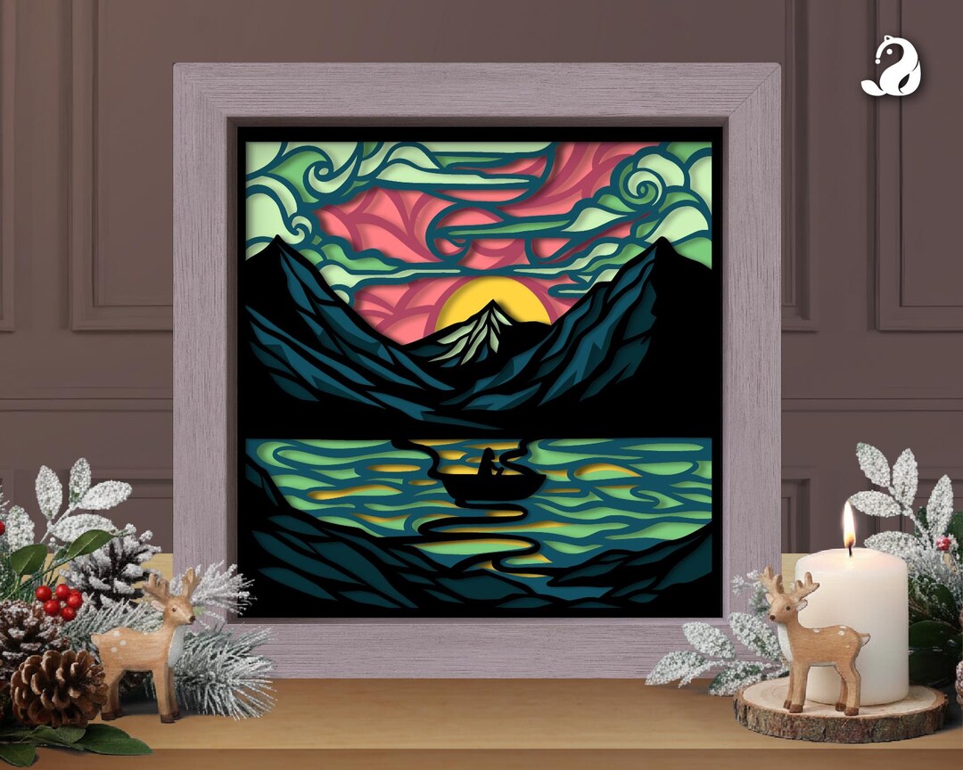Winter Mountain Lake Shadow Box - 3D Layered Paper Art Wall Decor - Etsy