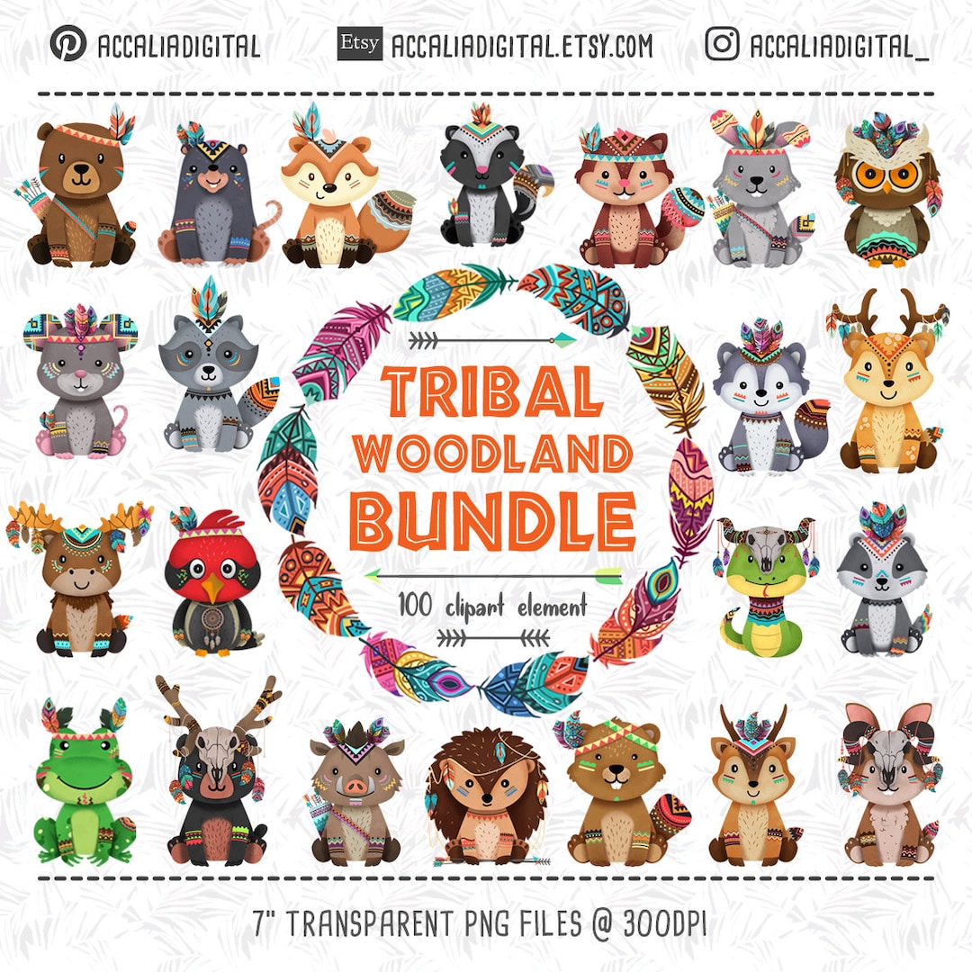 Clipart Bundle, Tribal Woodland Animal, Digital Download, Native ...
