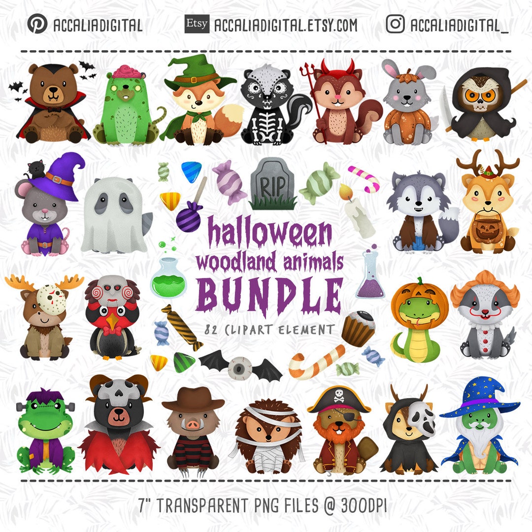 Halloween Woodland Animals Clipart Bundle (82 PNG Files) - Etsy