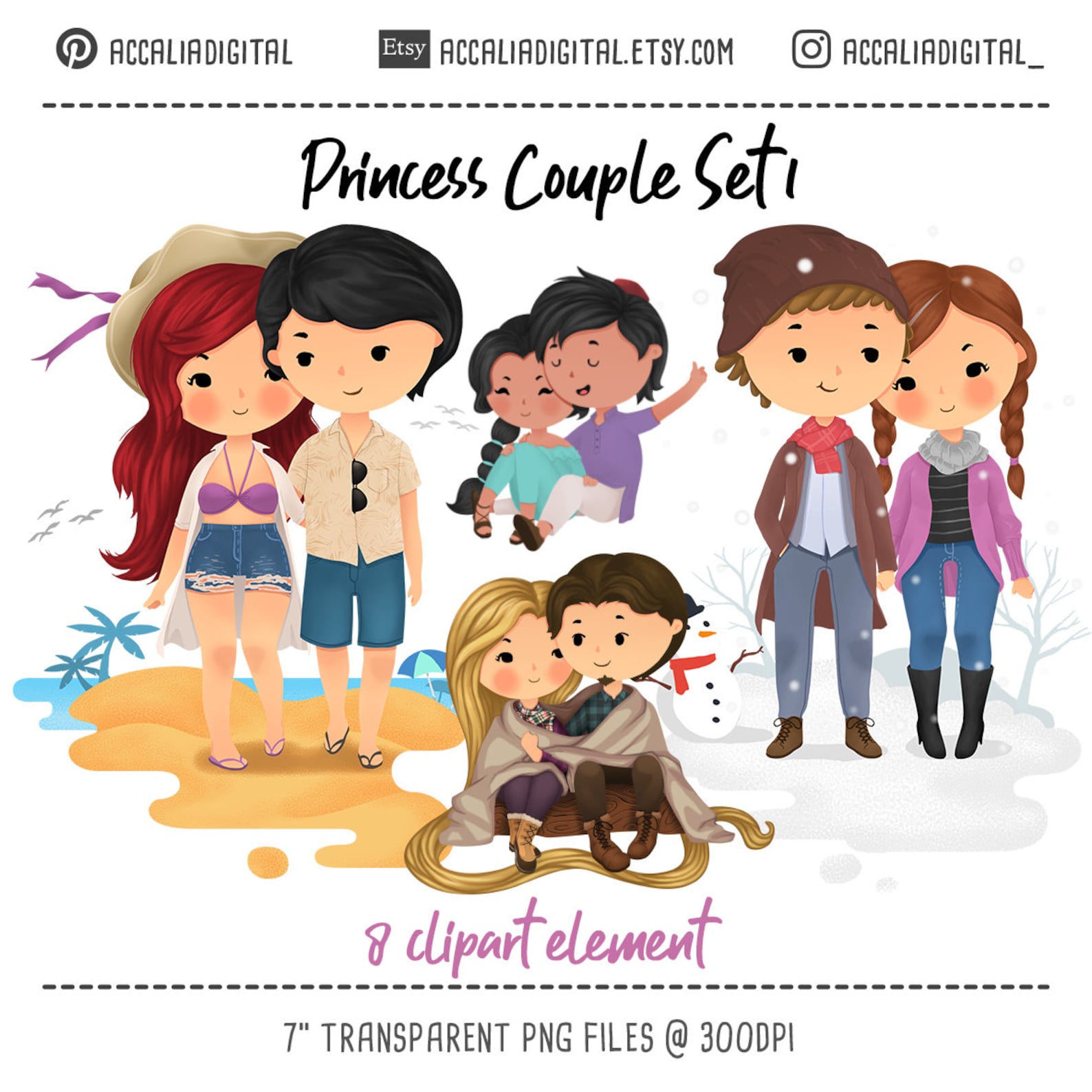 Princess Couple Clip Art Cute Princess Sticker Casual - Etsy