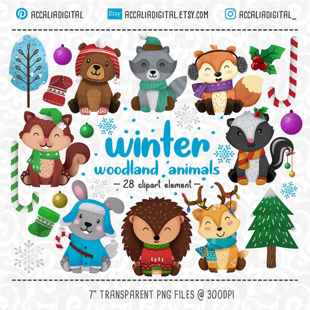 Winter Woodland Clipart, Set 1, Winter Clipart, Woodland Baby, Snow ...
