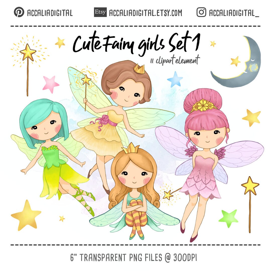 Cute Fairy Clipart Set 1, Fairy Sticker, Fairy Invitation, Fairy ...