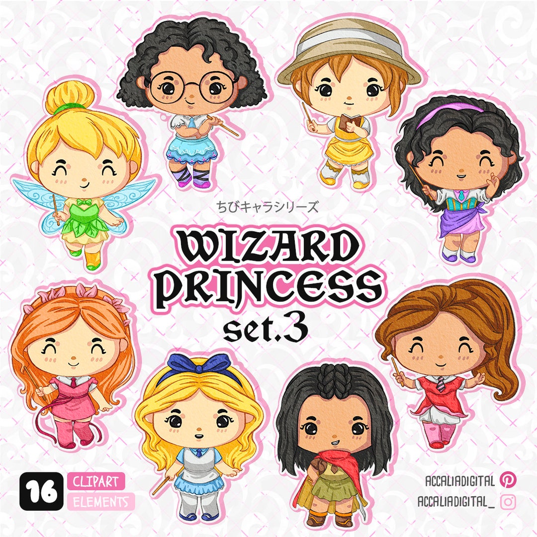 Wizard Princess Clip Art Set 3, Cute Princess Sticker, Wizard Planner ...