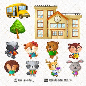 Woodland Back to School Clipart Set 1, Forest Friends Sticker, School ...